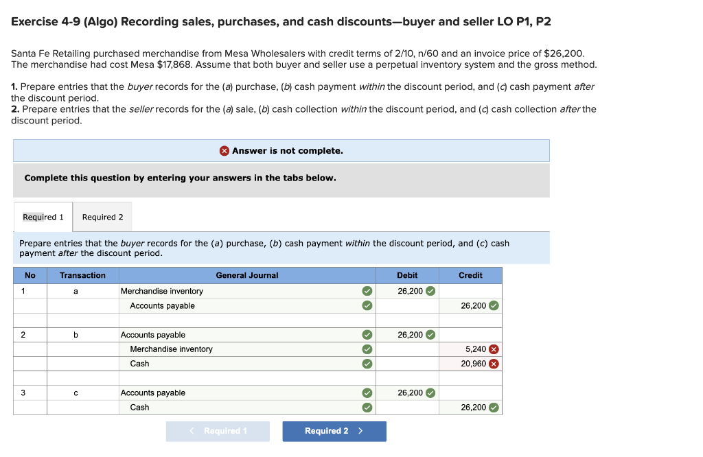 Solved Exercise 4-9 (Algo) Recording sales, purchases, and | Chegg.com