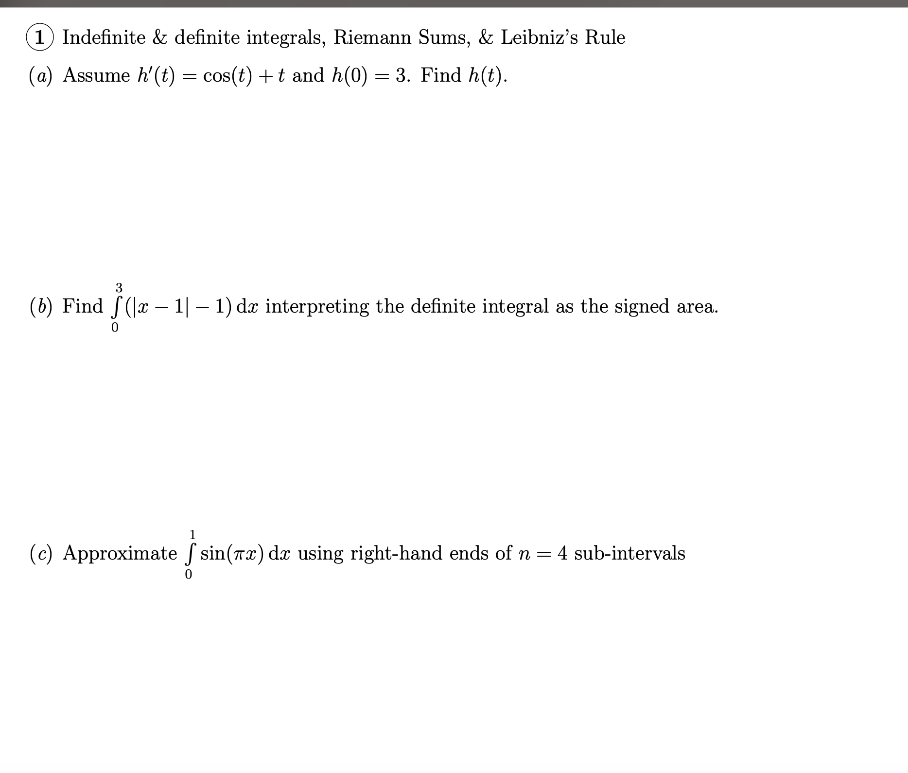 Solved (1) Indefinite \& definite integrals, Riemann Sums, | Chegg.com
