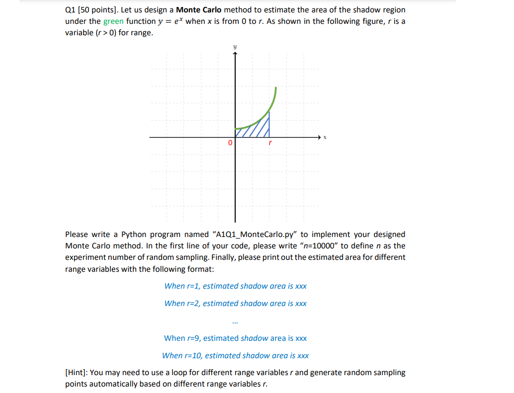 Solved Q1 [50 points]. Let us design a Monte Carlo method to | Chegg.com