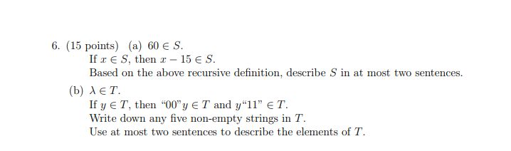 Solved (15 ﻿points) (a) 60inS.If xinS, then x-15inS.Based on | Chegg.com