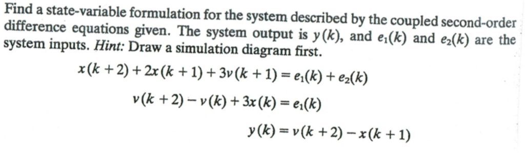 Find a state-variable formulation for the system | Chegg.com