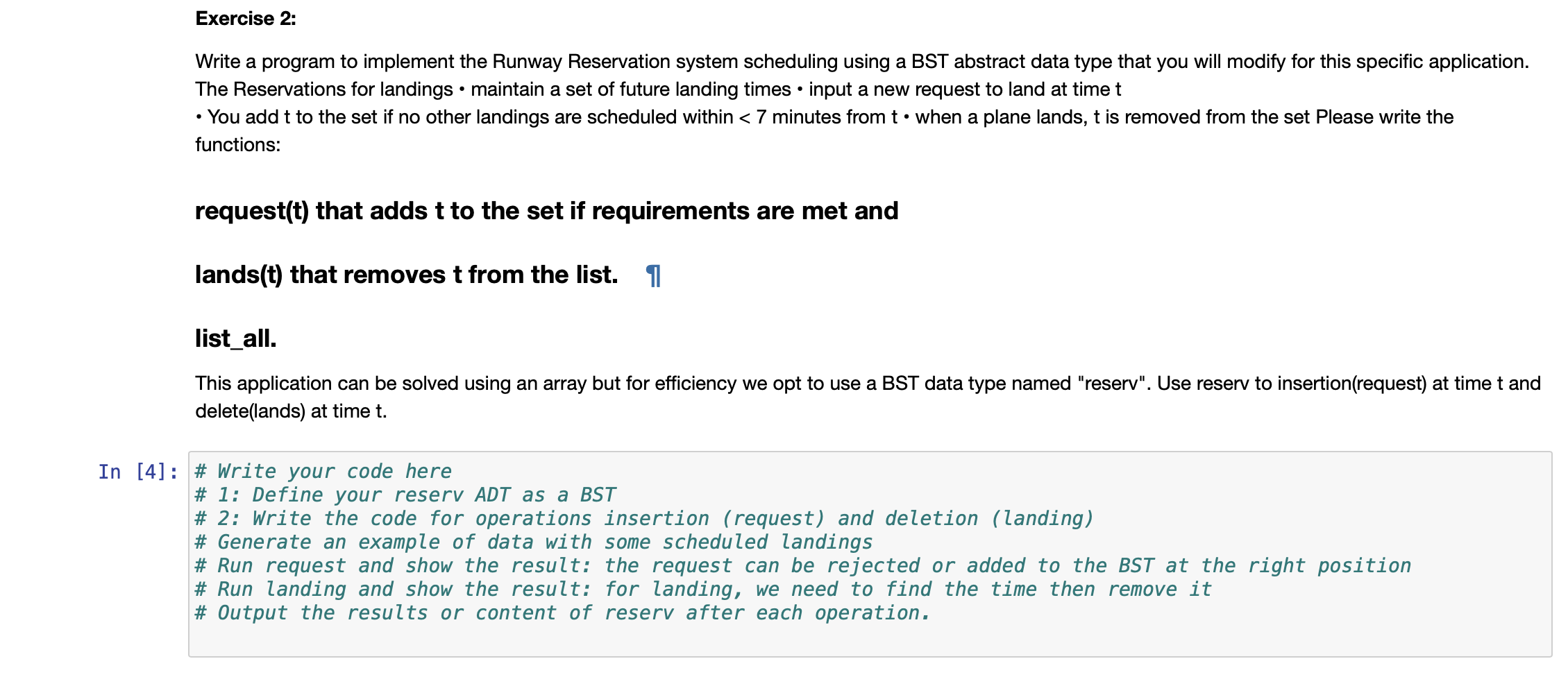 Solved Exercise 2: Write a program to implement the Runway | Chegg.com