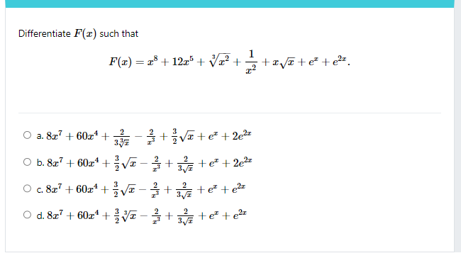 Solved Differentiate F(x) such that | Chegg.com