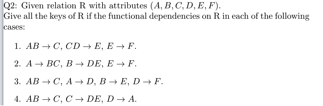 Solved Q1. Given the set of functional dependencies: F= {AB | Chegg.com