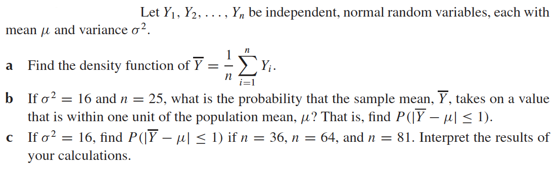Solved Let Y1, Y2, ..., Yn be independent, normal random | Chegg.com