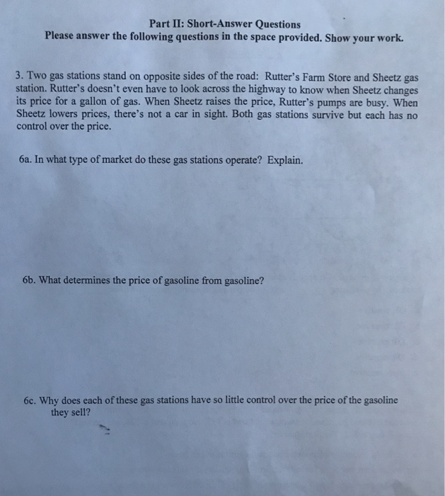 Solved Part II: Short-Answer Questions Please answer the | Chegg.com