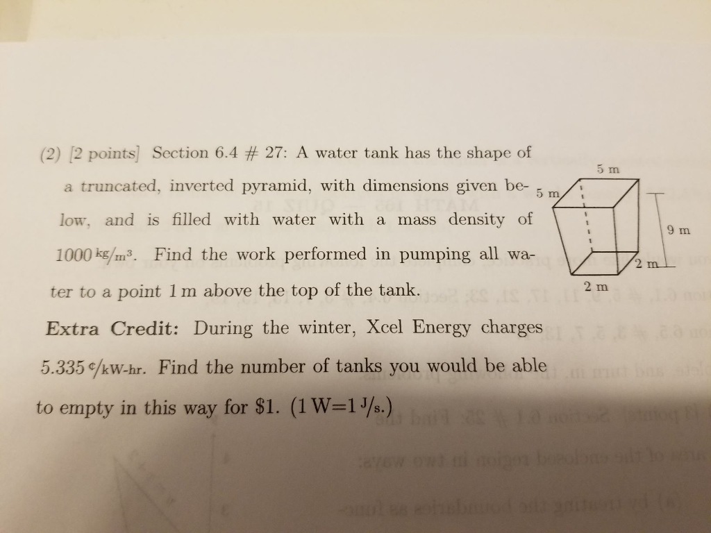 Solved (2) [2 points] Section 6.4 # 27: A water tank has the | Chegg.com