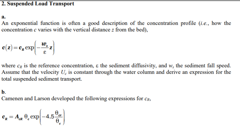 2. Suspended Load Transport An exponential function | Chegg.com