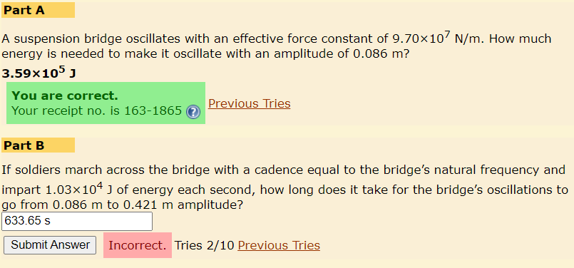 Solved A suspension bridge oscillates with an effective | Chegg.com