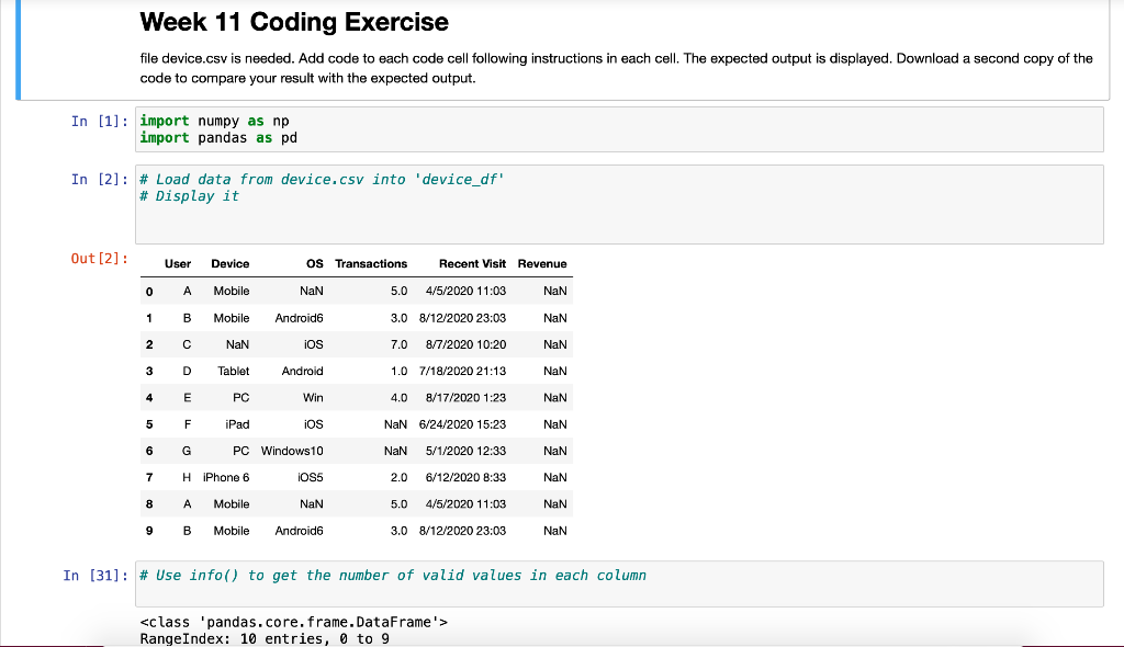 Week 11 Coding Exercise file device.csv is needed. | Chegg.com
