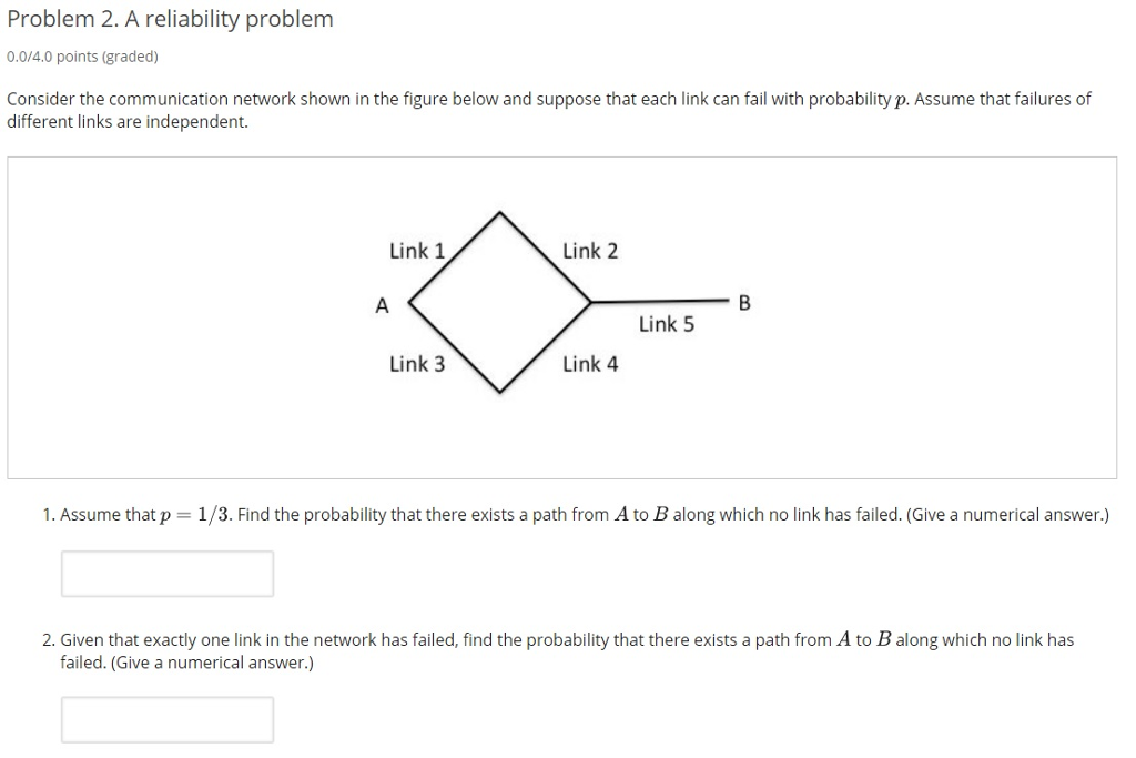 Solved Problem 2. A reliability problem 0.0/4.0 points | Chegg.com