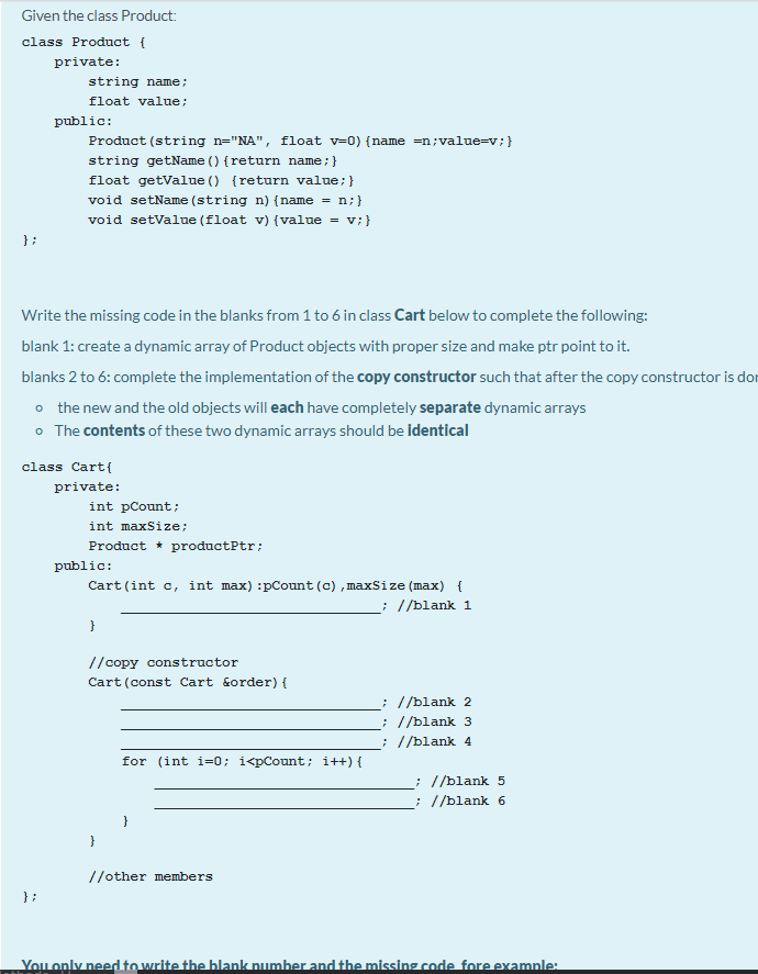 Solved Given the class Product: class Product ! private: | Chegg.com