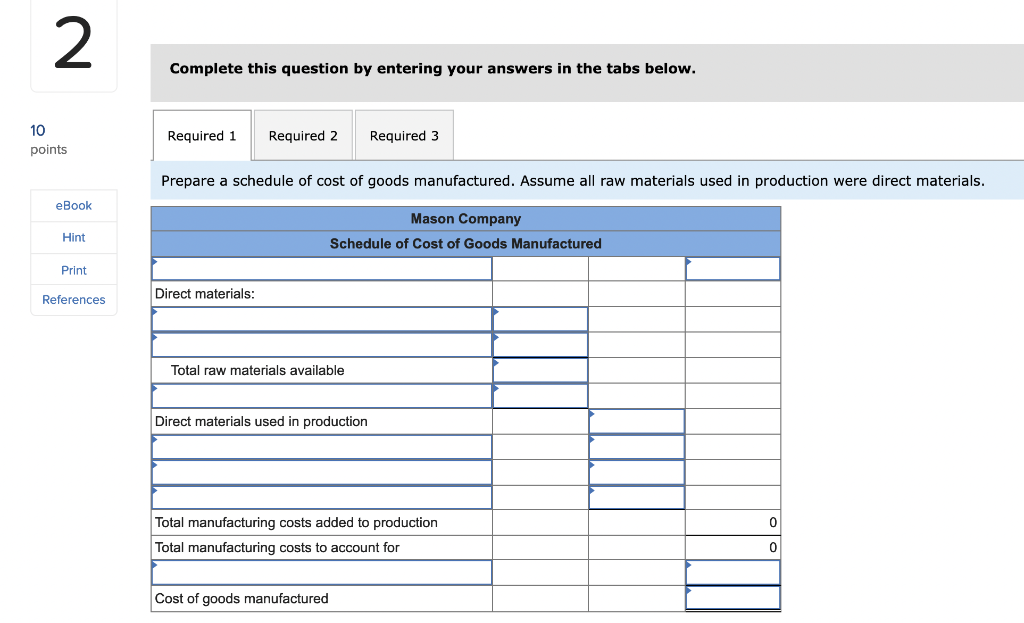 Solved 2 10 points eBook Hint Print References The following | Chegg.com