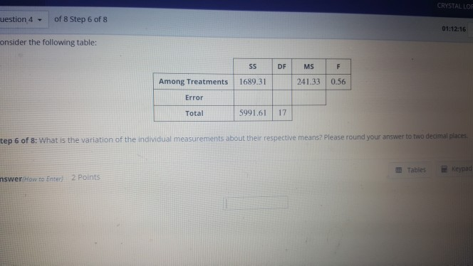 Solved Question 4 of 8 Step 1 of 8 Consider the following | Chegg.com