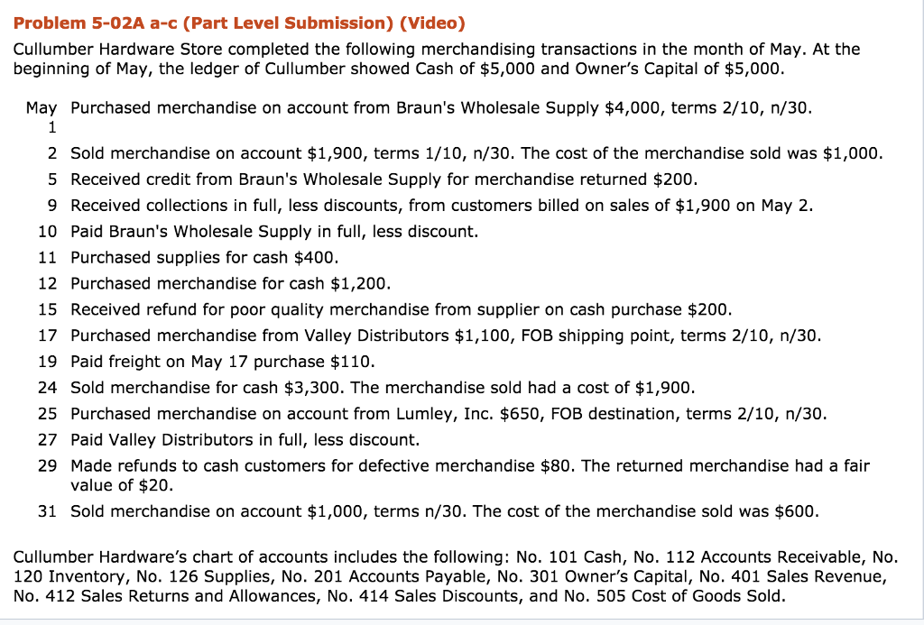 Solved Problem 5-02A a-c (Part Level Submission) (Video) | Chegg.com