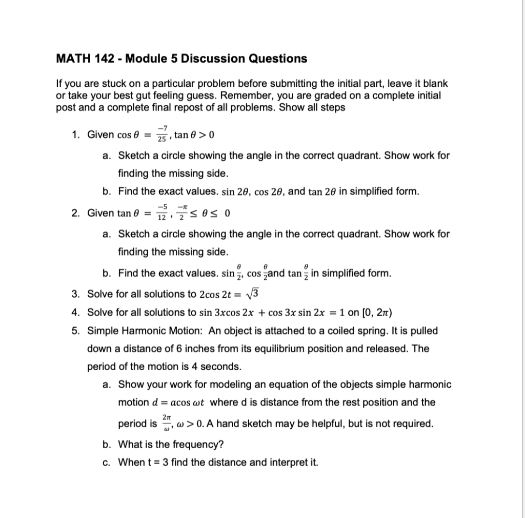 Solved MATH 142 - Module 5 Discussion Questions If you are | Chegg.com