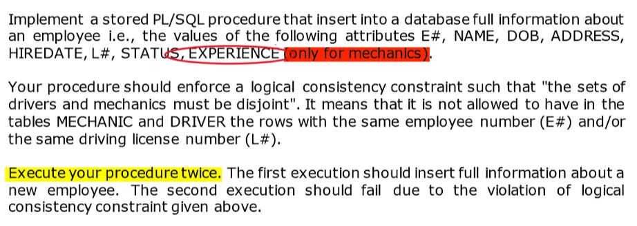 Implement a stored PL/SQL procedure that insert into | Chegg.com