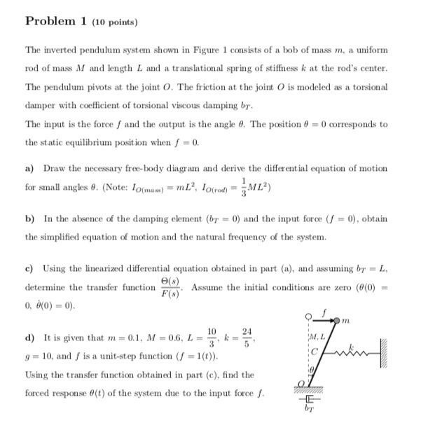 Solved Problem 1 (10 points) The inverted pendulum system | Chegg.com