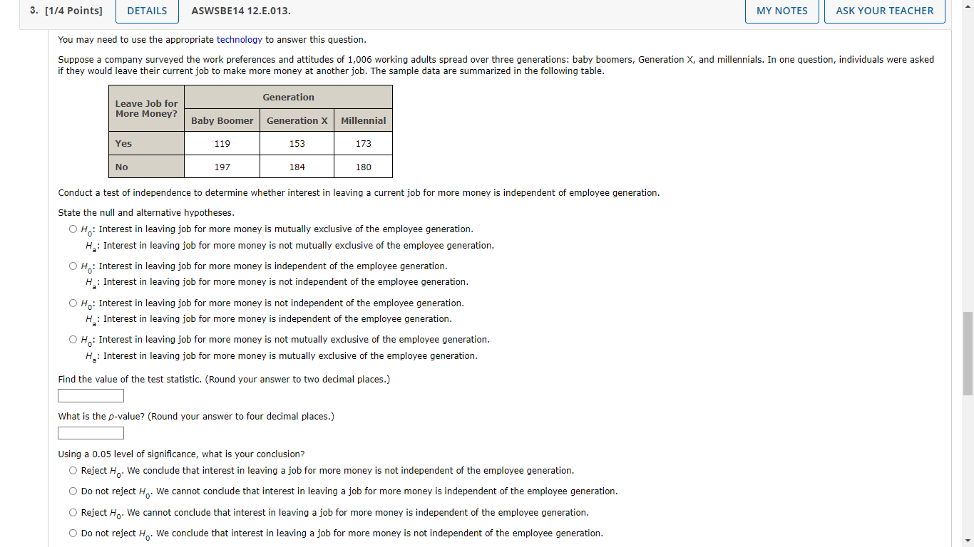 Solved 3. [1/4 Points] DETAILS ASWSBE14 12.E.013. MY NOTES | Chegg.com