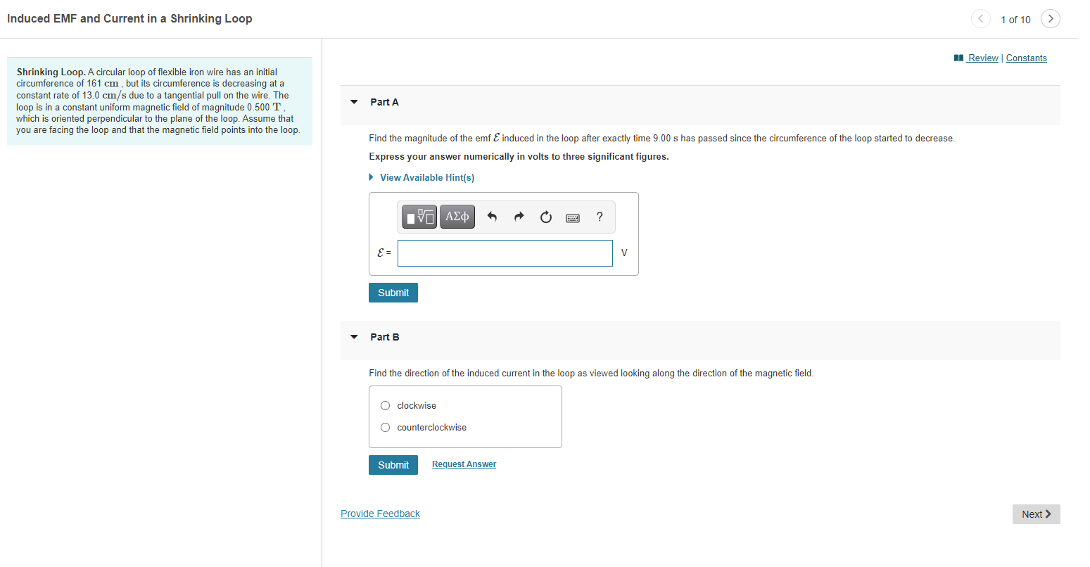 Solved Induced EMF and Current in a Shrinking Loop 1 of 10 | Chegg.com