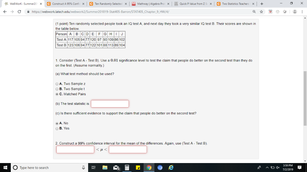 Solved WeBWork: Summer20 Quick P Value from Z Sx C Construct | Chegg.com