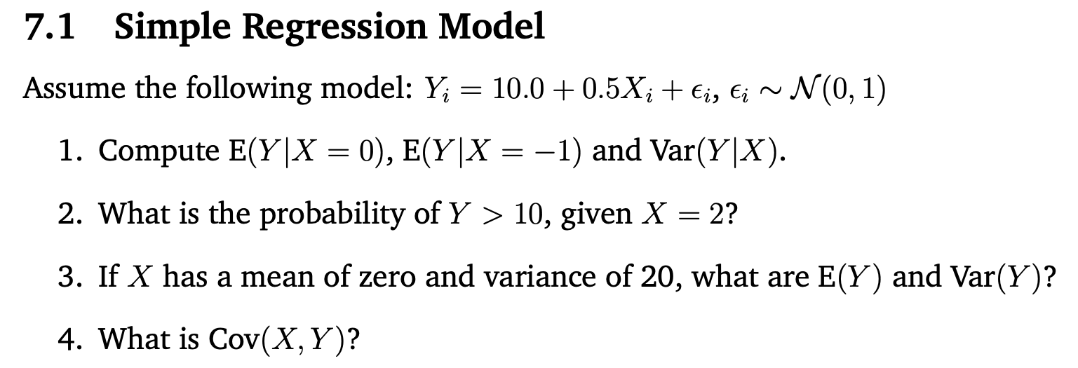 Solved 7.1 Simple Regression Model Assume the following | Chegg.com