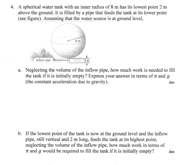 Solved 4. A spherical water tank with an inner radius of 8 m | Chegg.com