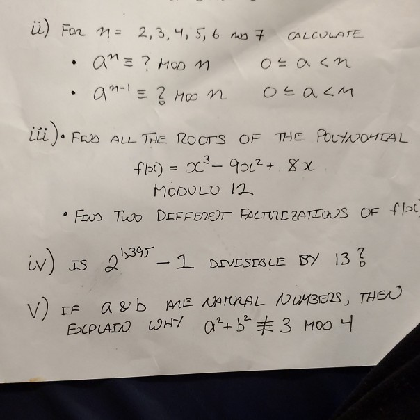 Solved ü) FOR = 2,3,4,5,6 aos 7 CALCULATE .an= ? MOD n ot | Chegg.com