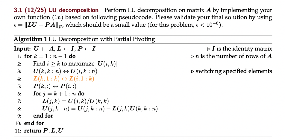 Solved 3.1 (12/25) LU decomposition Perform LU decomposition | Chegg.com