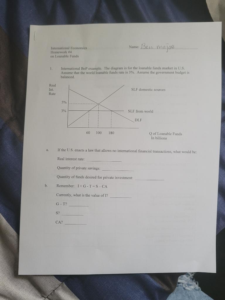 Solved 1. International BoP example. The diagram is for the | Chegg.com