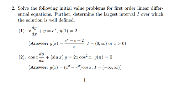 Solved 2. Solve the following initial value problems for | Chegg.com