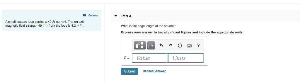 Solved Part A Review A small, square loop carries a 42 A | Chegg.com