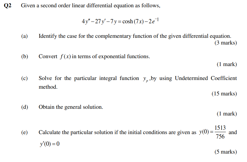Solved 2 Given a second order linear differential equation | Chegg.com