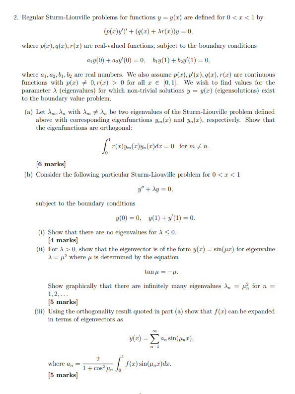 Solved 2 Regular Sturm Liouville Problems For Functions