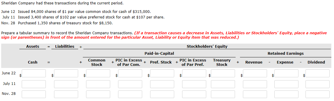 Solved Sheridan Company had these transactions during the | Chegg.com