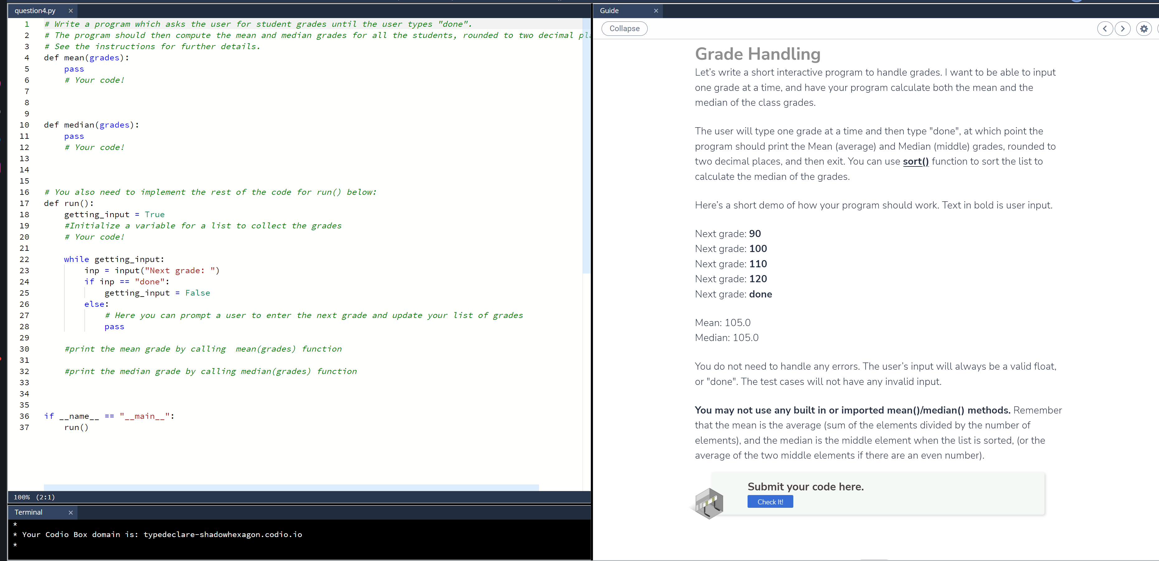 Solved * Your Codio Box domain is: | Chegg.com