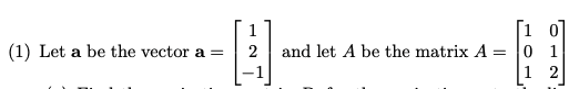 Solved a) Find the projection matrix (denoted P1) for the | Chegg.com