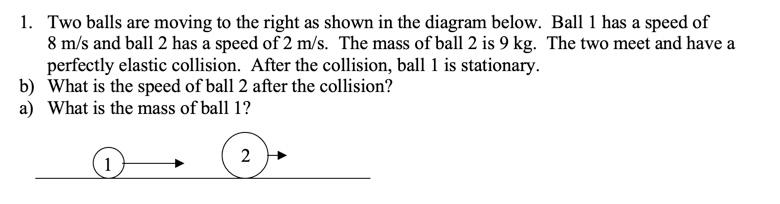 Solved 1. Two balls are moving to the right as shown in the | Chegg.com