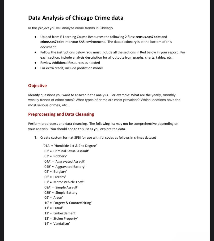 Solved Data Analysis of Chicago Crime data In this project | Chegg.com