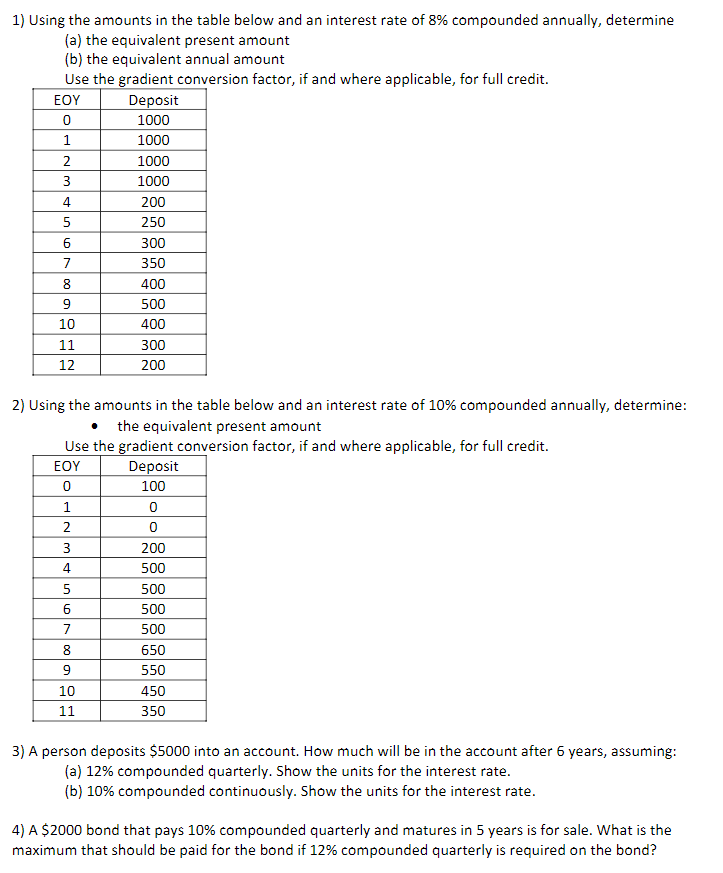 Solved 1) Using the amounts in the table below and an | Chegg.com