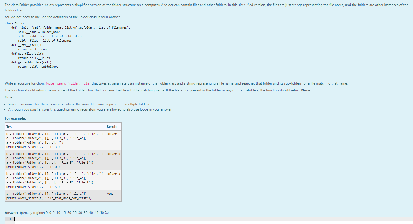 Solved The class Folder provided below represents a | Chegg.com