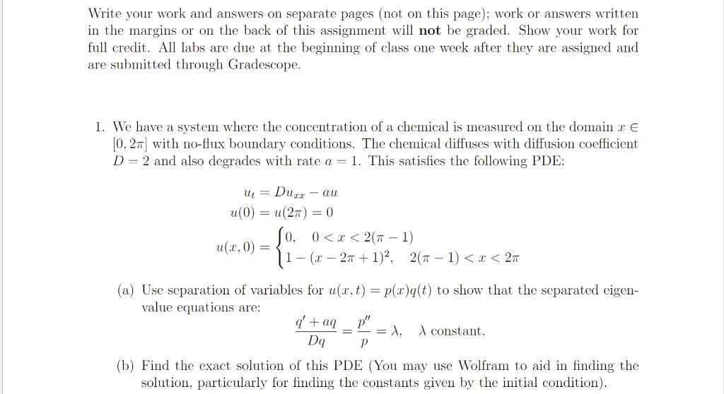 Solved Write your work and answers on separate pages (not on | Chegg.com