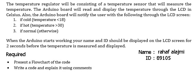 Solved The temperature regulator will be consisting of a | Chegg.com