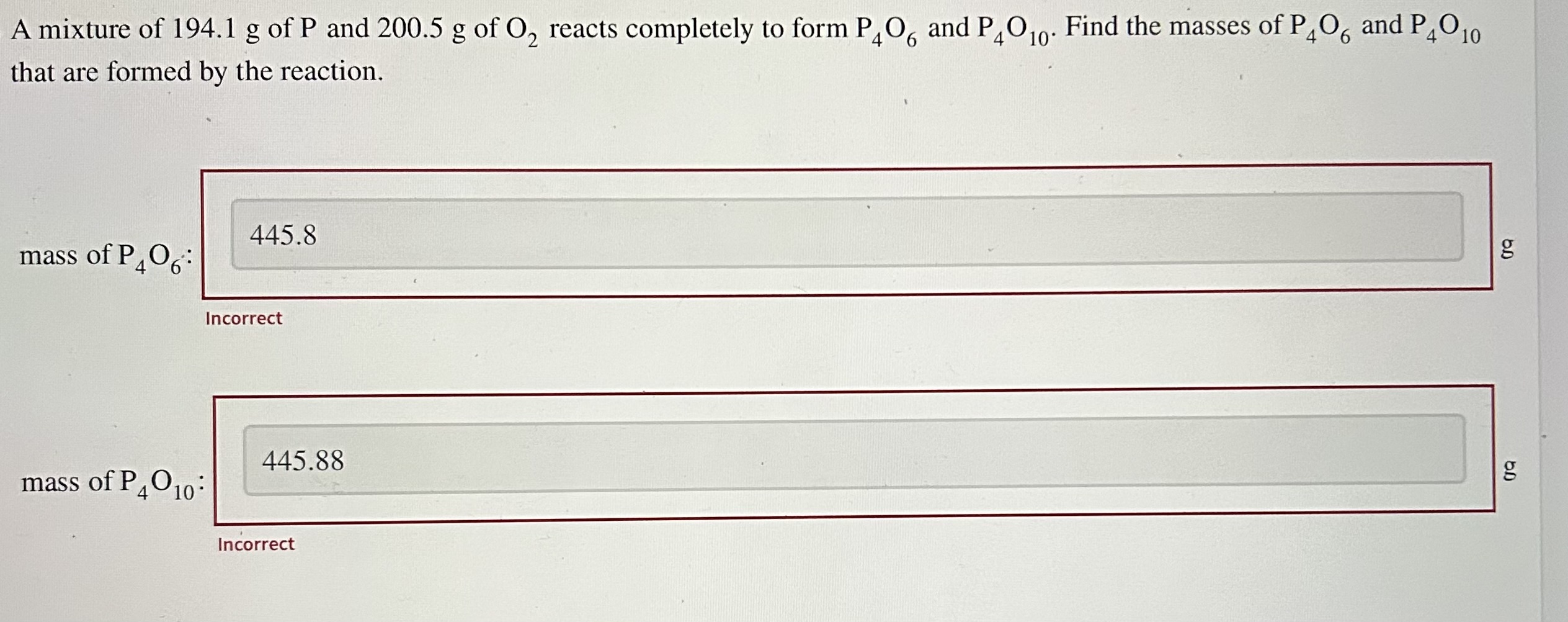 Solved A mixture of 194.1 g of P and 200.5 g of O2 reacts | Chegg.com