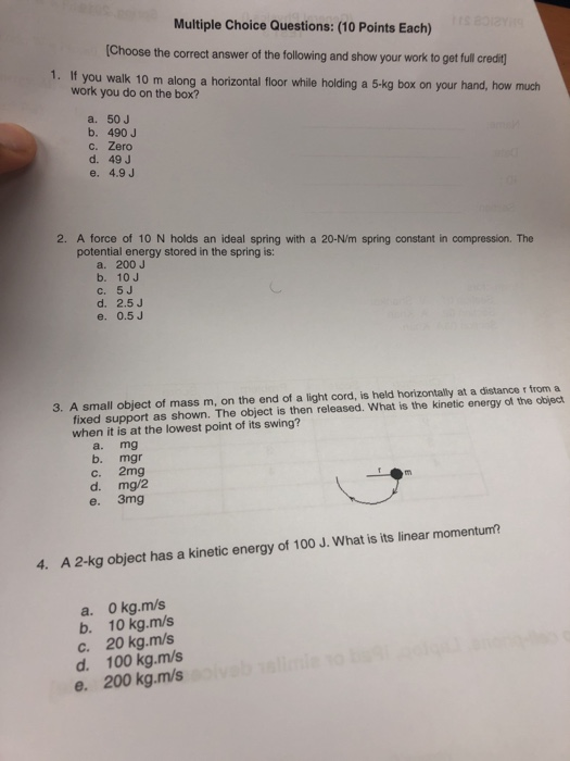 Solved Multiple Choice Questions: (10 Points Each) Choose | Chegg.com