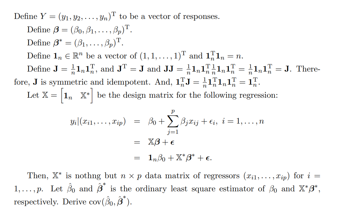 Solved Define Y=(y1,y2,…,yn)T to be a vector of responses. | Chegg.com