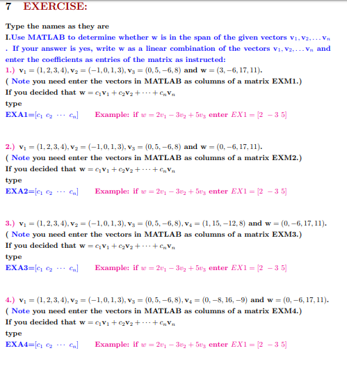 Solved 7 EXERCISE: Type the names as they are I. Use MATLAB | Chegg.com