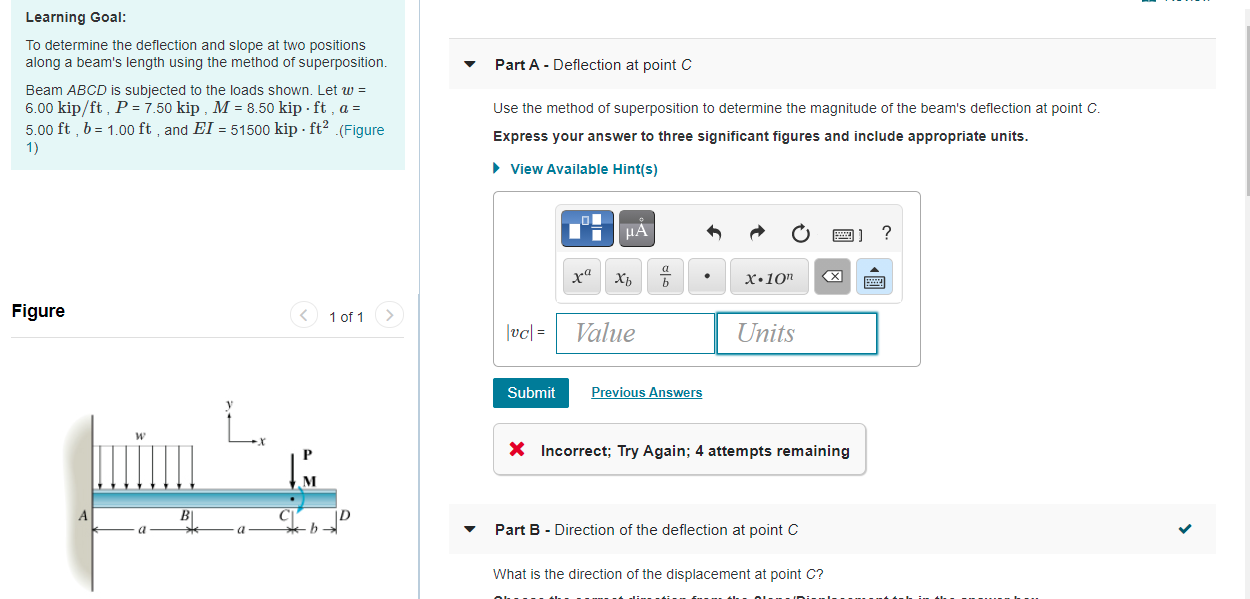 Solved Part A - Deflection at point C Learning Goal: To | Chegg.com