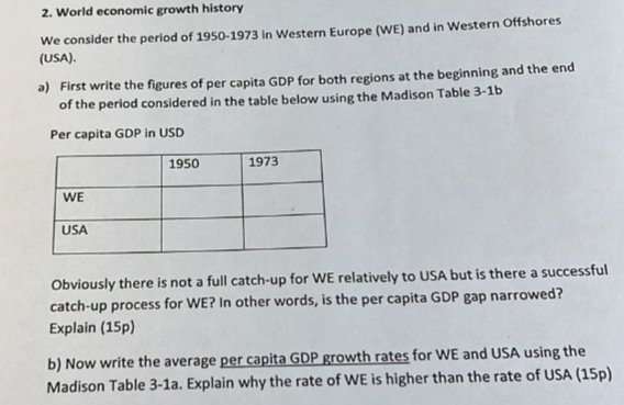 Solved 2. World economic growth history We consider the | Chegg.com