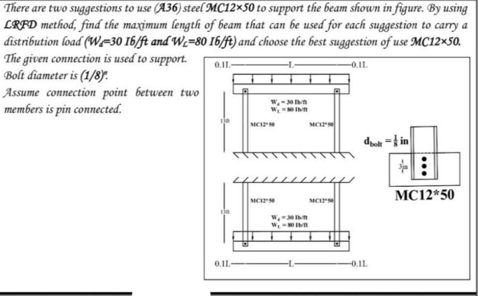 There are two suggestions to use (A36) steel MC12×50 | Chegg.com
